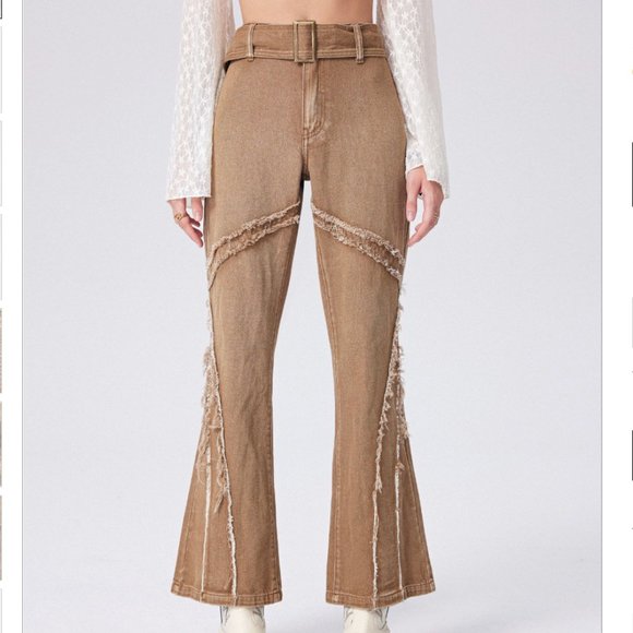 Cider | Jeans | Cider Tan Belted Flare Jeans | Poshmark